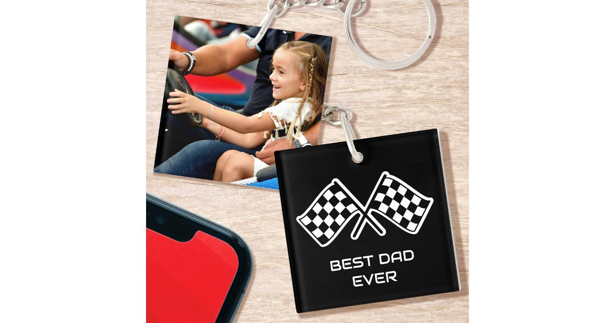Best Dad Ever Custom Photo Car Flags Black White Keychain | Zazzle
