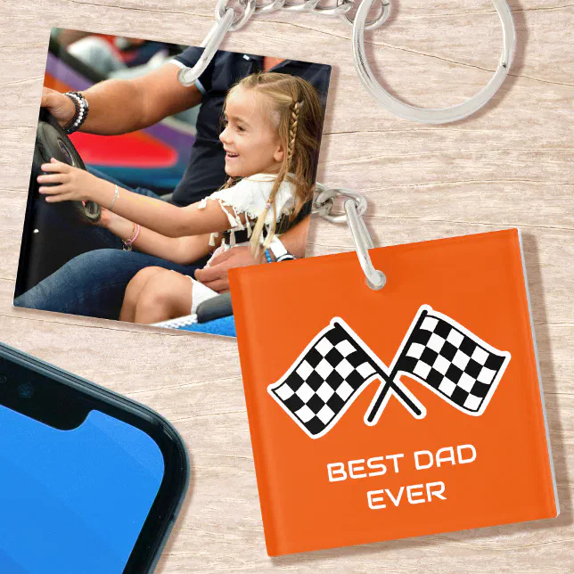 Best Dad Ever Custom Photo Car Flags Orange Keychain | Zazzle