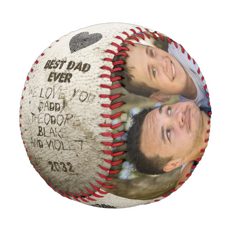 Best Dad Ever DIY Custom 2 Photo Collage Keepsake Baseball | Zazzle