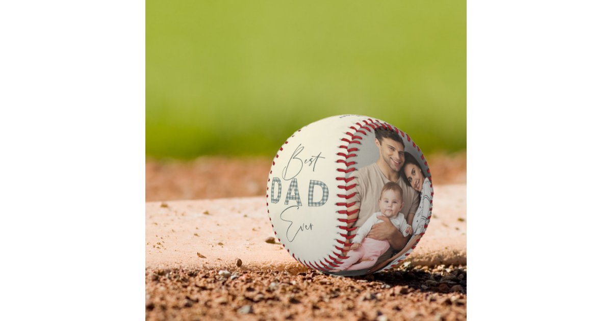 Best Dad Ever Dusty Blue Plaid Fathers Day Photo Baseball | Zazzle