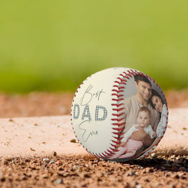 Best Dad Ever Dusty Blue Plaid Fathers Day Photo Baseball | Zazzle