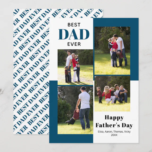 Best Dad Ever four photos blue Father's Day card | Zazzle