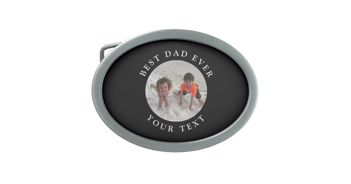 Best Dad Ever Kids Family Photo Monogram Belt Buckle | Zazzle