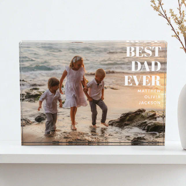 Best Dad Ever Kids Names Modern Custom Father Photo Block | Zazzle