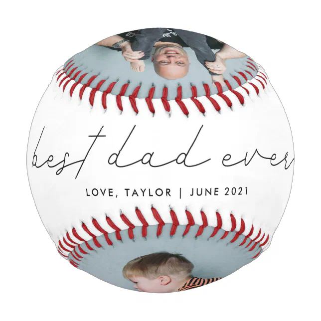 best dad ever modern script 2 photo baseball | Zazzle