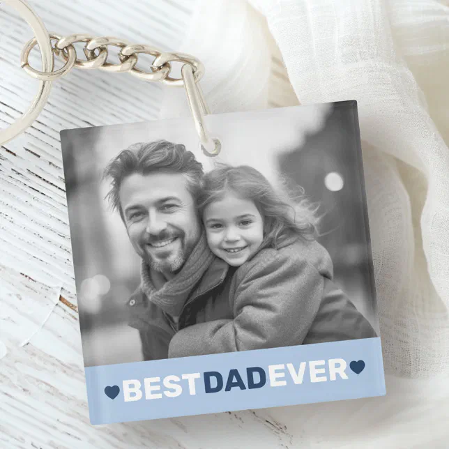 Best dad ever photo hearts blue fathers day keychain | Zazzle