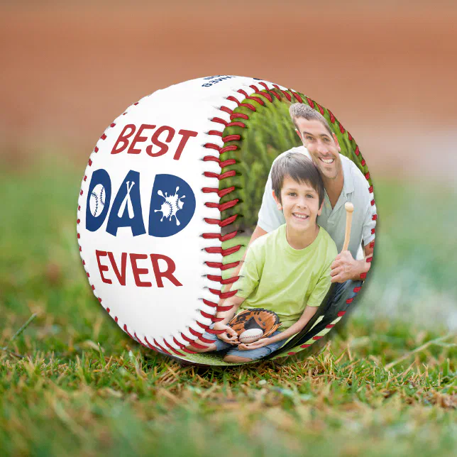 Best Dad Ever Photo Personalized Name Custom Baseb Baseball | Zazzle