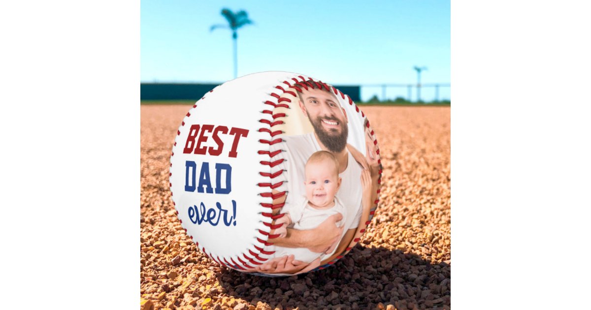 Best Dad Ever Red Blue Father's day Photos Custom Baseball | Zazzle