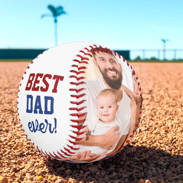 Best Dad Ever Red Blue Father's day Photos Custom Baseball | Zazzle