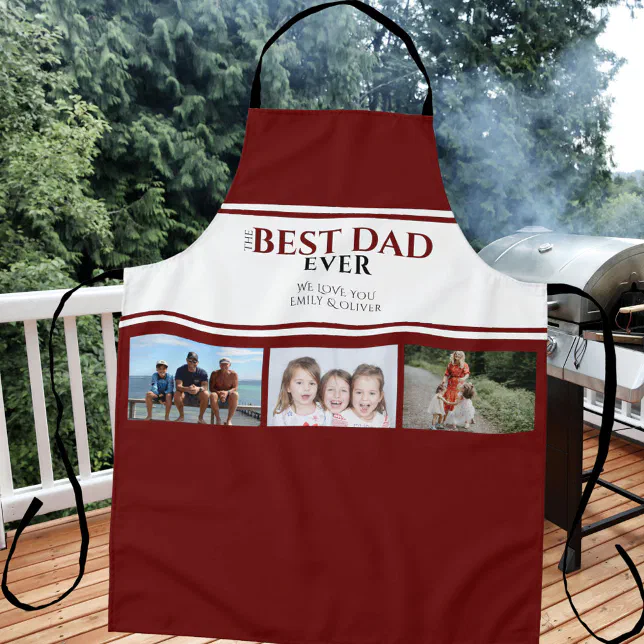 Best Dad Ever Red Father`s Day 3 Photo Collage Apron | Zazzle