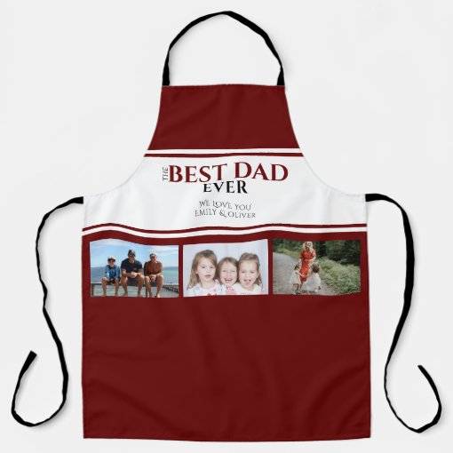 Best Dad Ever Red Father`s Day 3 Photo Collage Apron | Zazzle