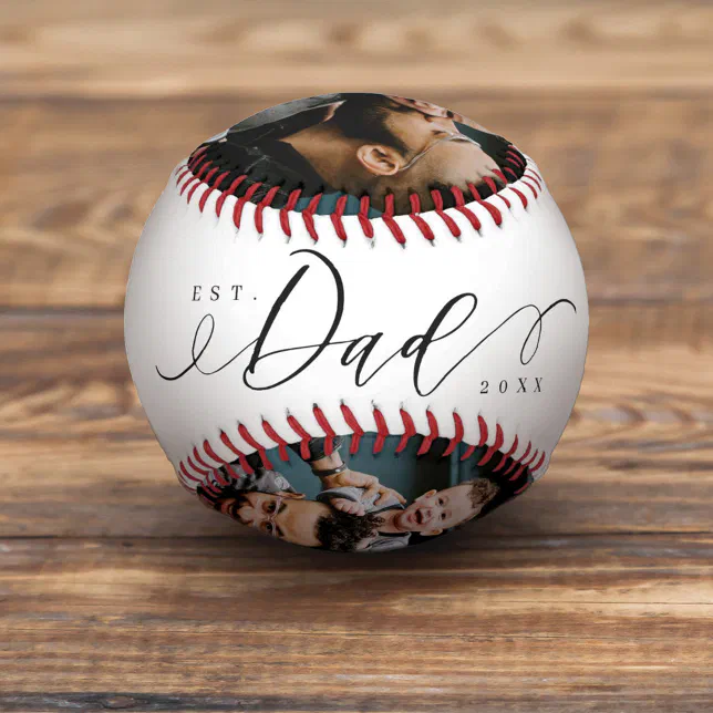 Best Dad Ever Script Father's Day 4 Photo Collage Baseball | Zazzle
