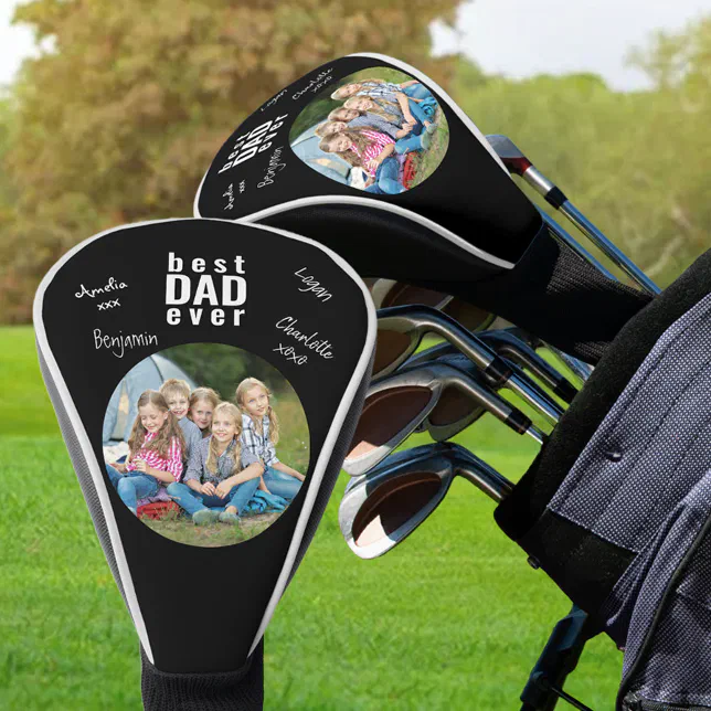 Best Dad Ever Signed Photo Black Golf Head Cover | Zazzle