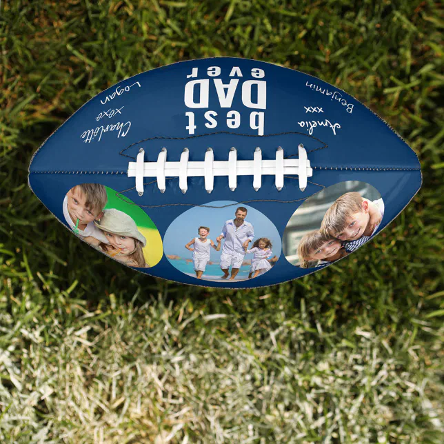 Best Dad Ever Signed Photo Blue Personalized Football | Zazzle