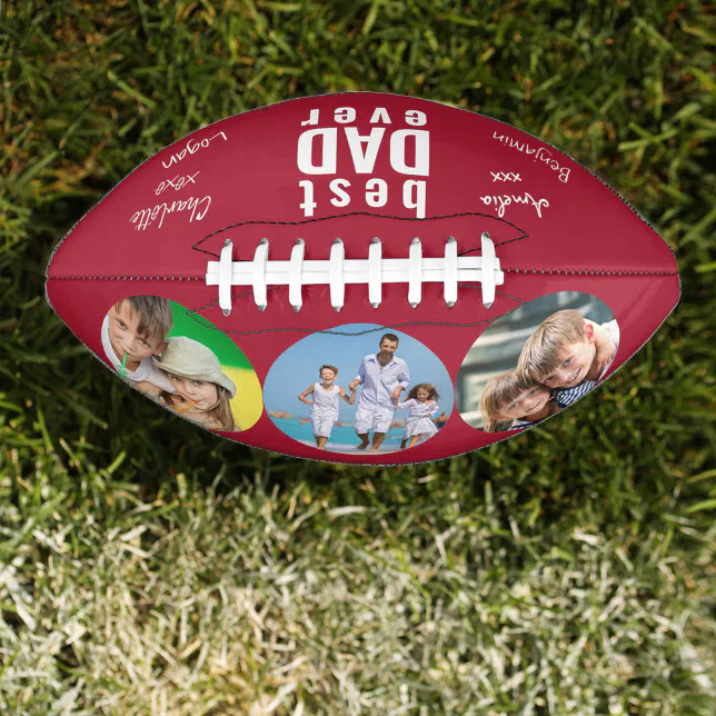 Best Dad Ever Signed Photo Red Personalized Football | Zazzle