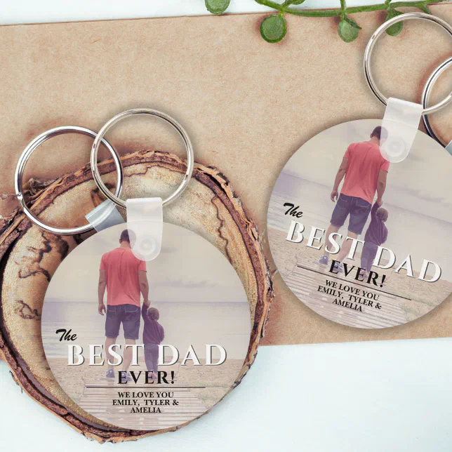 Best Dad Ever Typography Father`s Day Photo Keychain | Zazzle