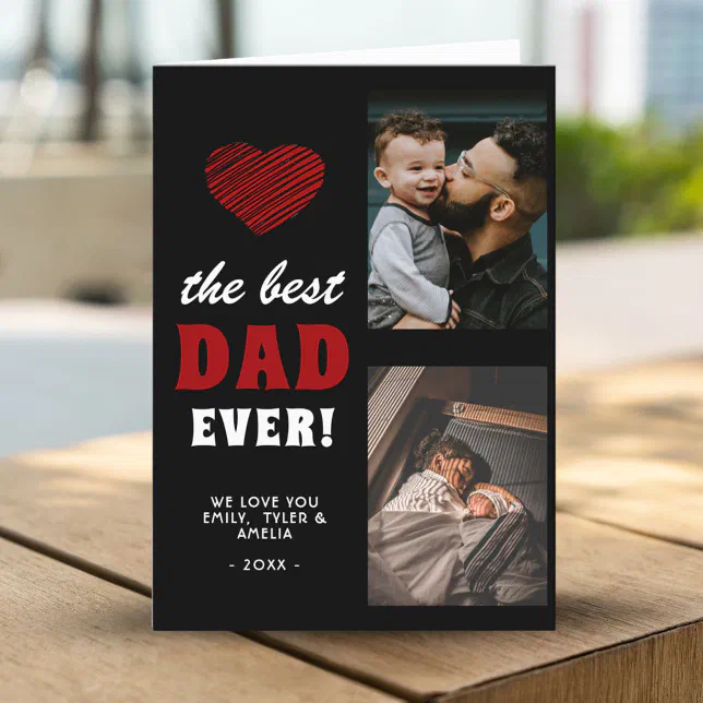 Best Dad Red Heart Father's Day 2 Photo Holiday Card | Zazzle