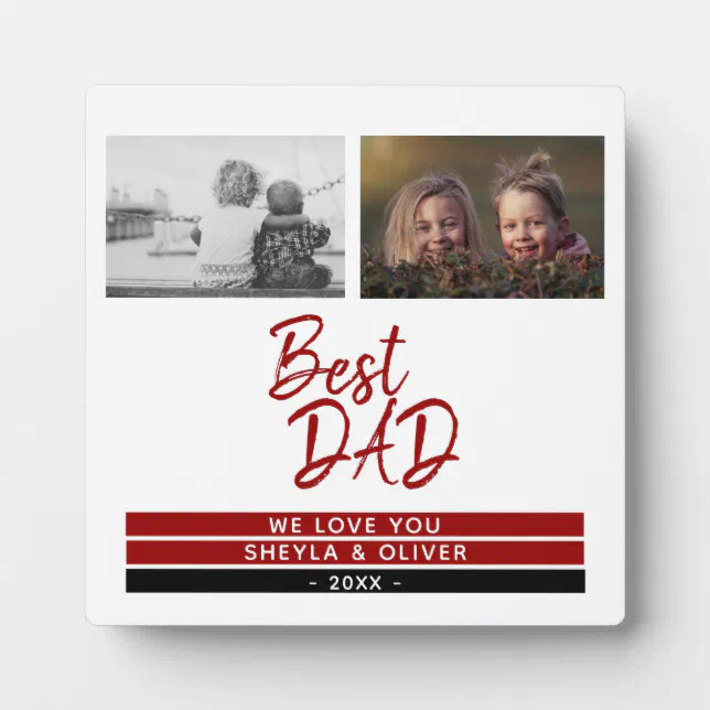 Best Dad Script Red Father`s Day 2 Photo Plaque | Zazzle