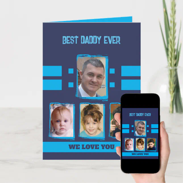 Best daddy 4 photos love you navy sky blue card | Zazzle