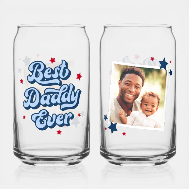 Best daddy ever dad father's day photo blue red can glass | Zazzle