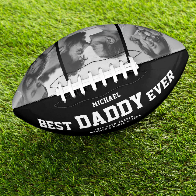 BEST DADDY EVER Modern Cool Black and White Football | Zazzle