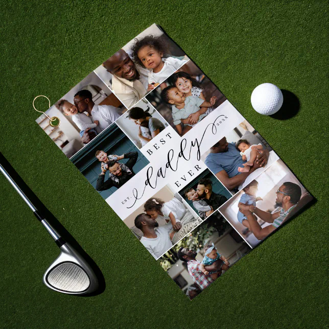 Best Daddy Ever Script Fathers Day Photo Collage Golf Towel | Zazzle