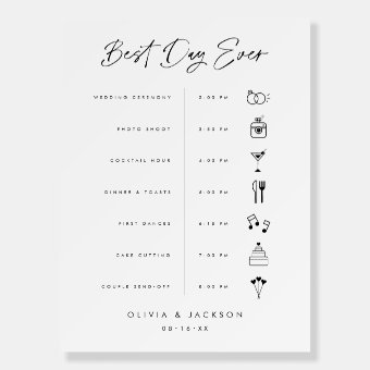 Best Day Ever Event Timeline Minimal Wedding Sign | Zazzle