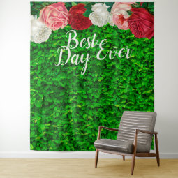 Best Day Ever Modern Floral Wedding Party Backdrop | Zazzle