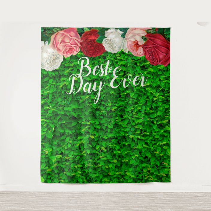 Best Day Ever Modern Floral Wedding Party Backdrop | Zazzle.com