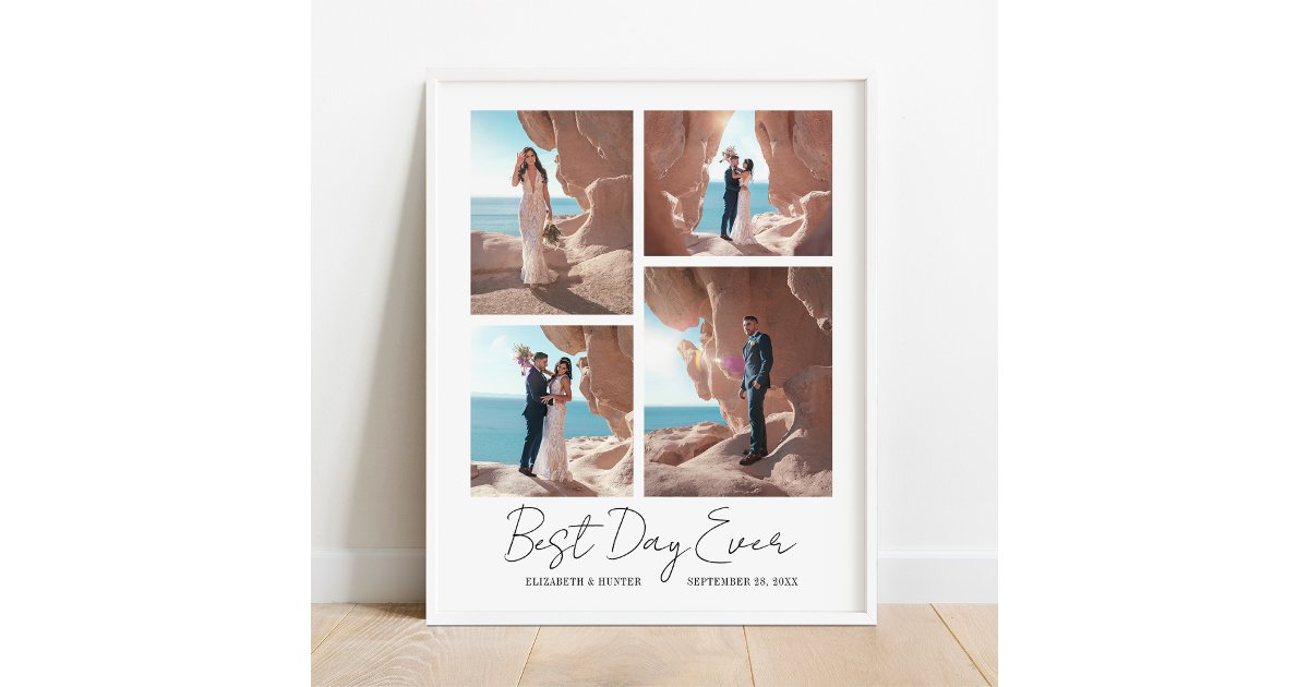 Best Day Ever Newlyweds Wedding 4 Photo Collage Poster | Zazzle