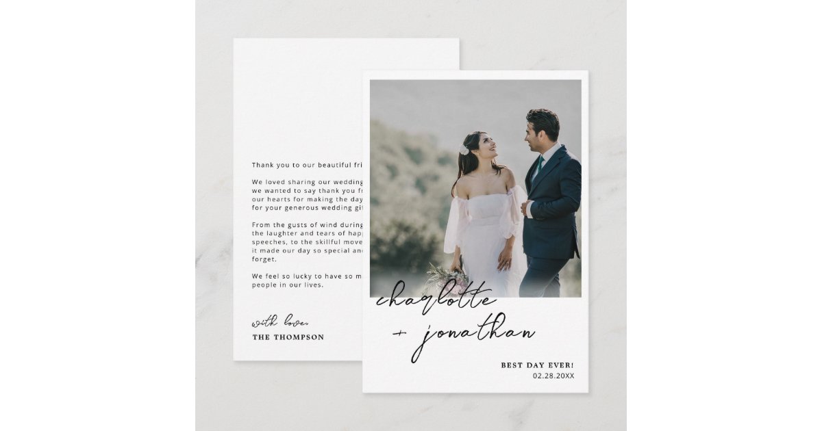 Best Day Ever Photo Calligraphy Script Wedding Thank You Card | Zazzle