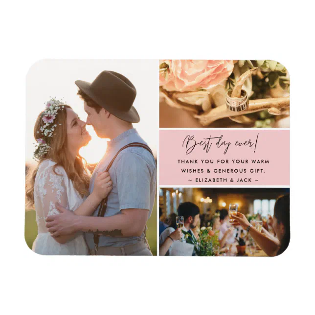 Best Day Ever Photo Collage Pink Thank You Magnet | Zazzle