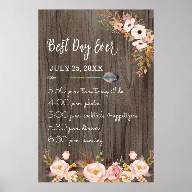 Best Day Ever Wedding Itinerary Schedule Sign | Zazzle