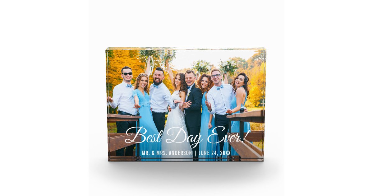 Best Day Ever Wedding Photo Block Wide | Zazzle