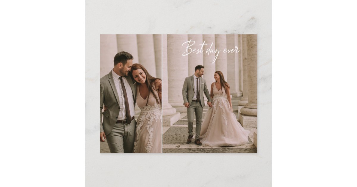 Best Day Ever Wedding Photo Collage Thank You Postcard | Zazzle