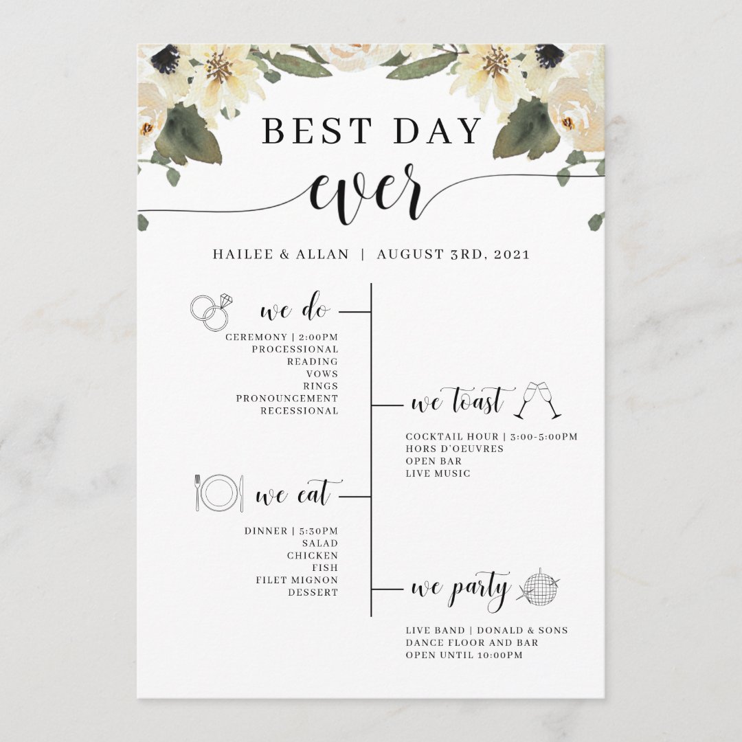 Best Day Ever Wedding Timeline Program | Zazzle