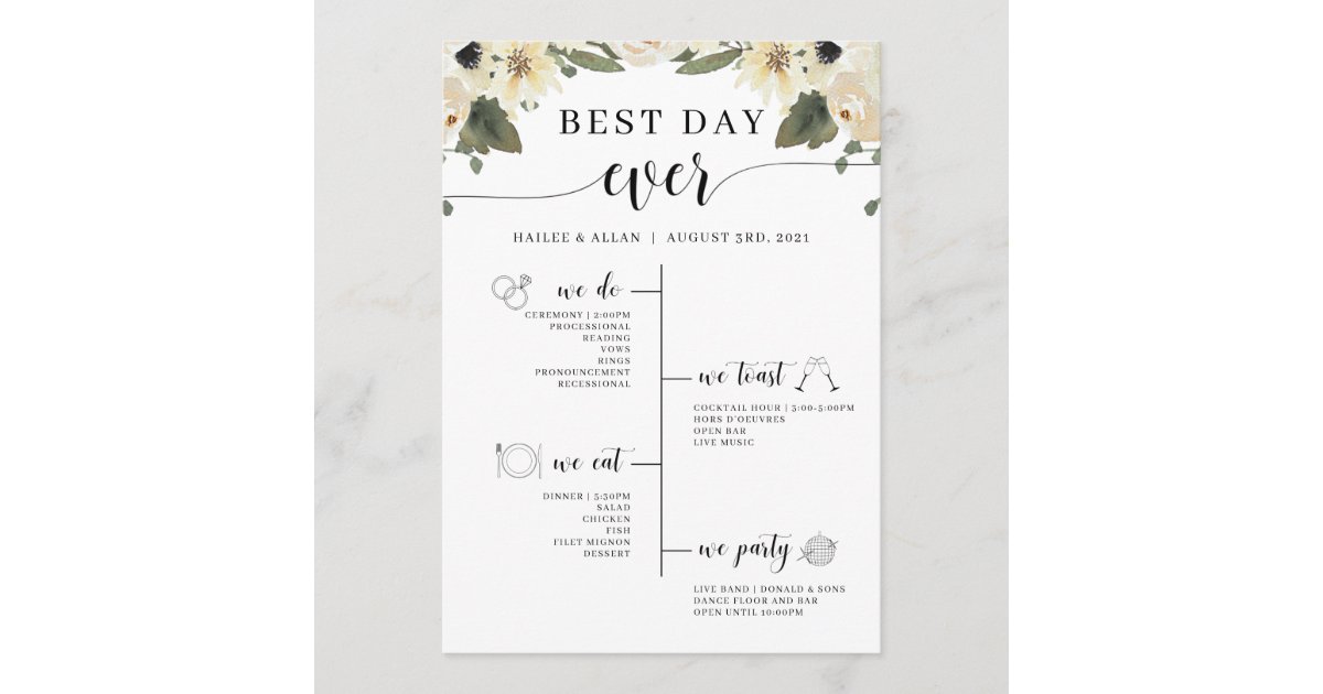 Best Day Ever Wedding Timeline Program | Zazzle
