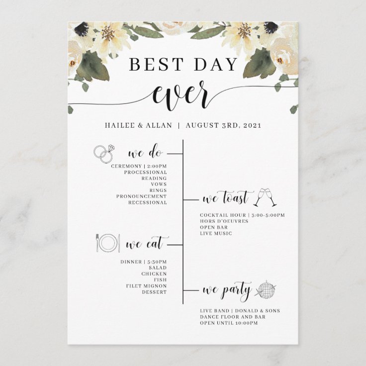 Best Day Ever Wedding Timeline Program | Zazzle