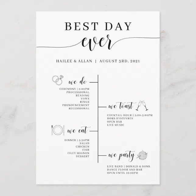 Best Day Ever Wedding Timeline Program | Zazzle