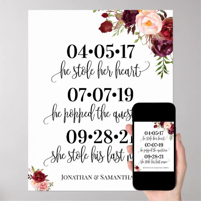 Best day sign wedding date yes day marsala floral | Zazzle