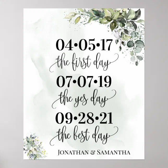 Best day wedding date yes day eucalyptus succulent poster | Zazzle