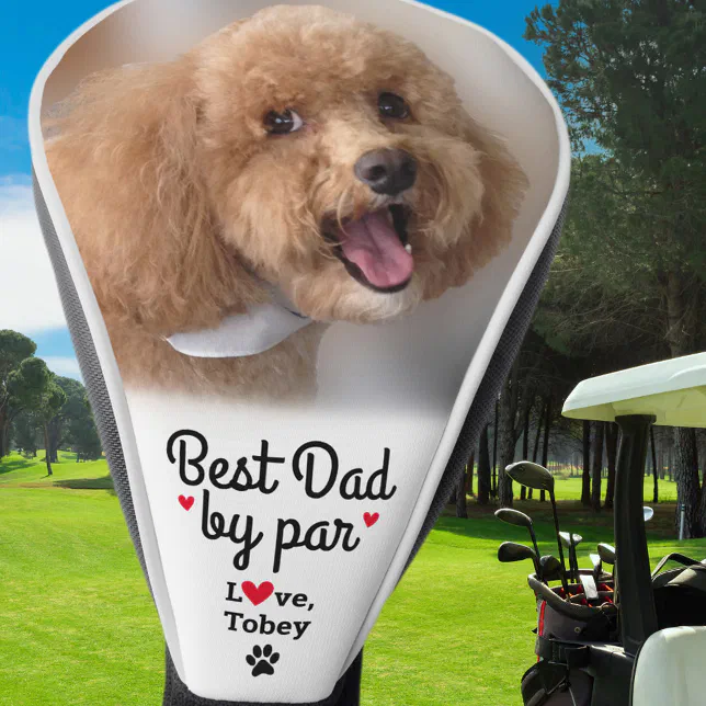 Best Dog Dad By Par Photo Name Paw Print Custom Golf Head Cover | Zazzle