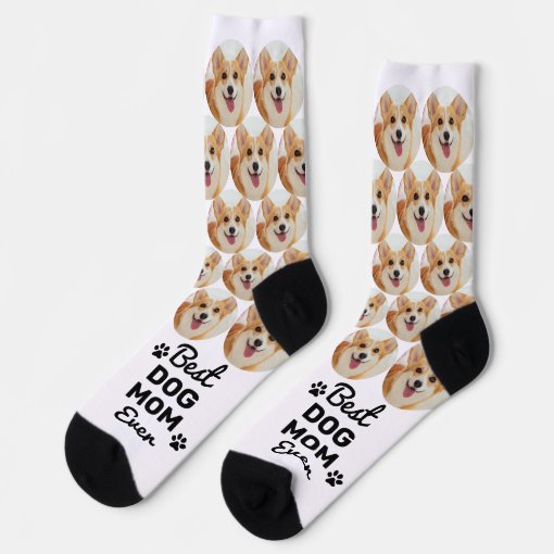 Best DOG MOM Ever Personalized Cute Pet Photo Socks | Zazzle