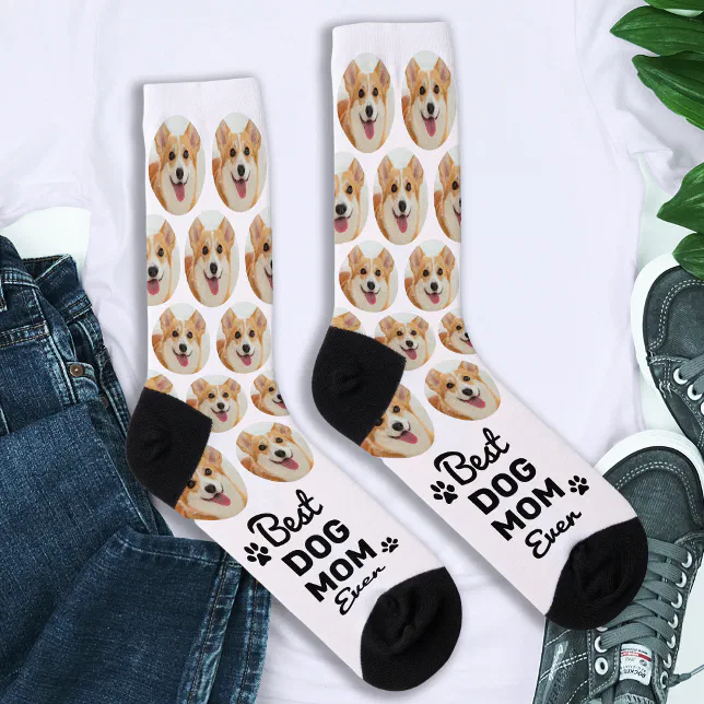 Best DOG MOM Ever Personalized Cute Pet Photo Socks | Zazzle