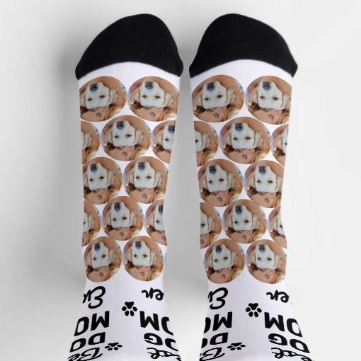 Best Dog Mom Ever Personalized Pattern Pet Photo Socks | Zazzle