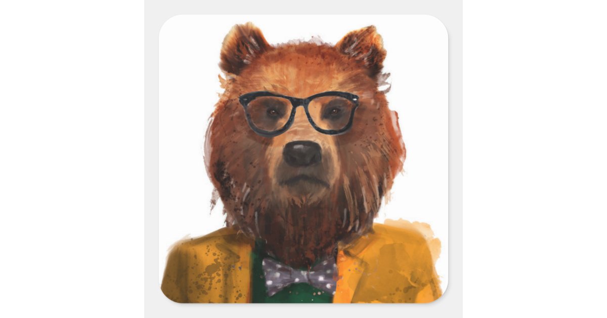 Best Dressed Bear Square Sticker | Zazzle