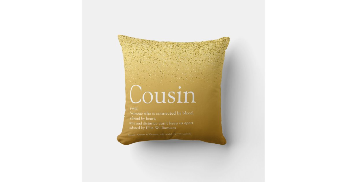 Best Ever Cousin Definition Glitzy Gold Glitter Throw Pillow | Zazzle