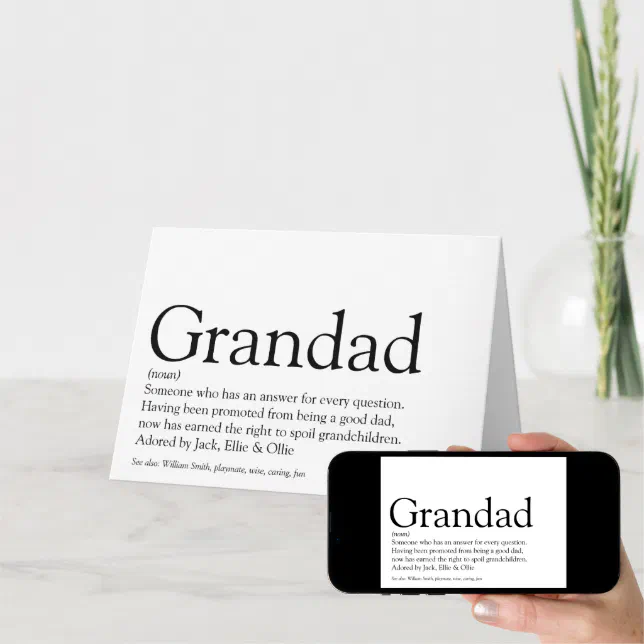 Best Ever Grandpa, Grandad, Papa Definition Card | Zazzle