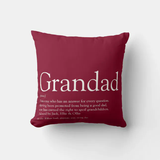 Best Ever Grandpa, Grandfather Definition Burgundy Throw Pillow | Zazzle