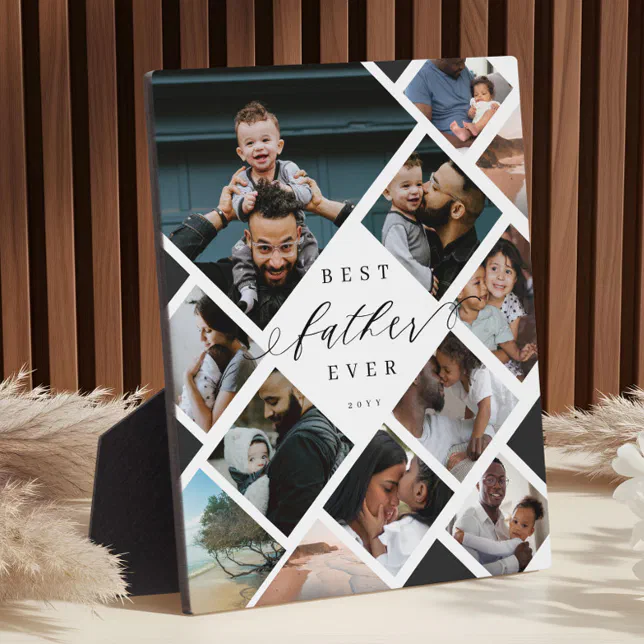 Best Father Ever Modern Photo Collage Keepsake Plaque | Zazzle